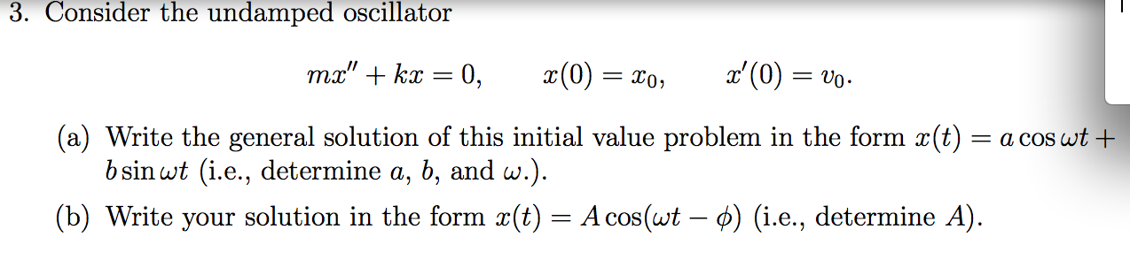 Solved Consider the undamped oscillator mx" + kx = 0, x(0) | Chegg.com
