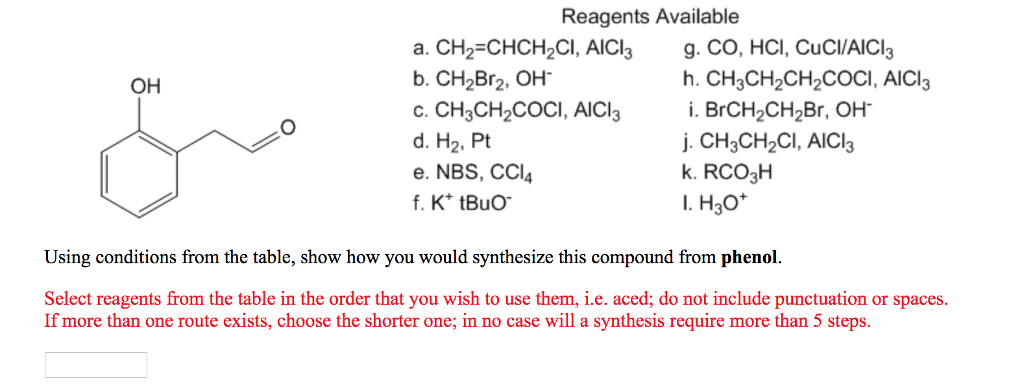 Solved Reagents Available a. CH2 CHCH2Cl, AICl3 b. CH2Br2, | Chegg.com
