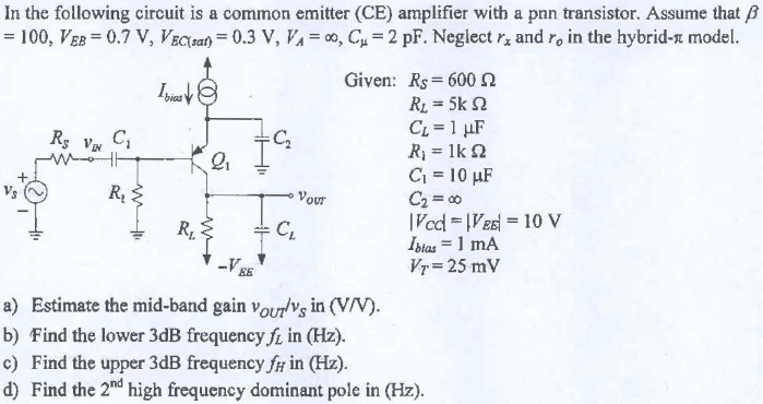 Solved In the following circuit is a common emitter (CE) | Chegg.com