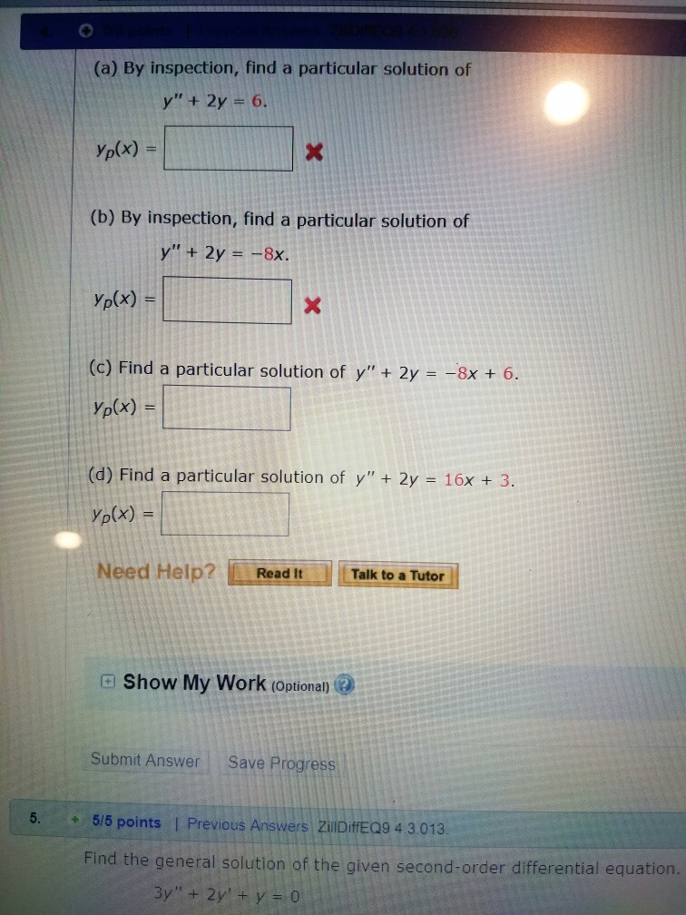 Solved A By Inspection Find A Particular Solution Of Y 8326