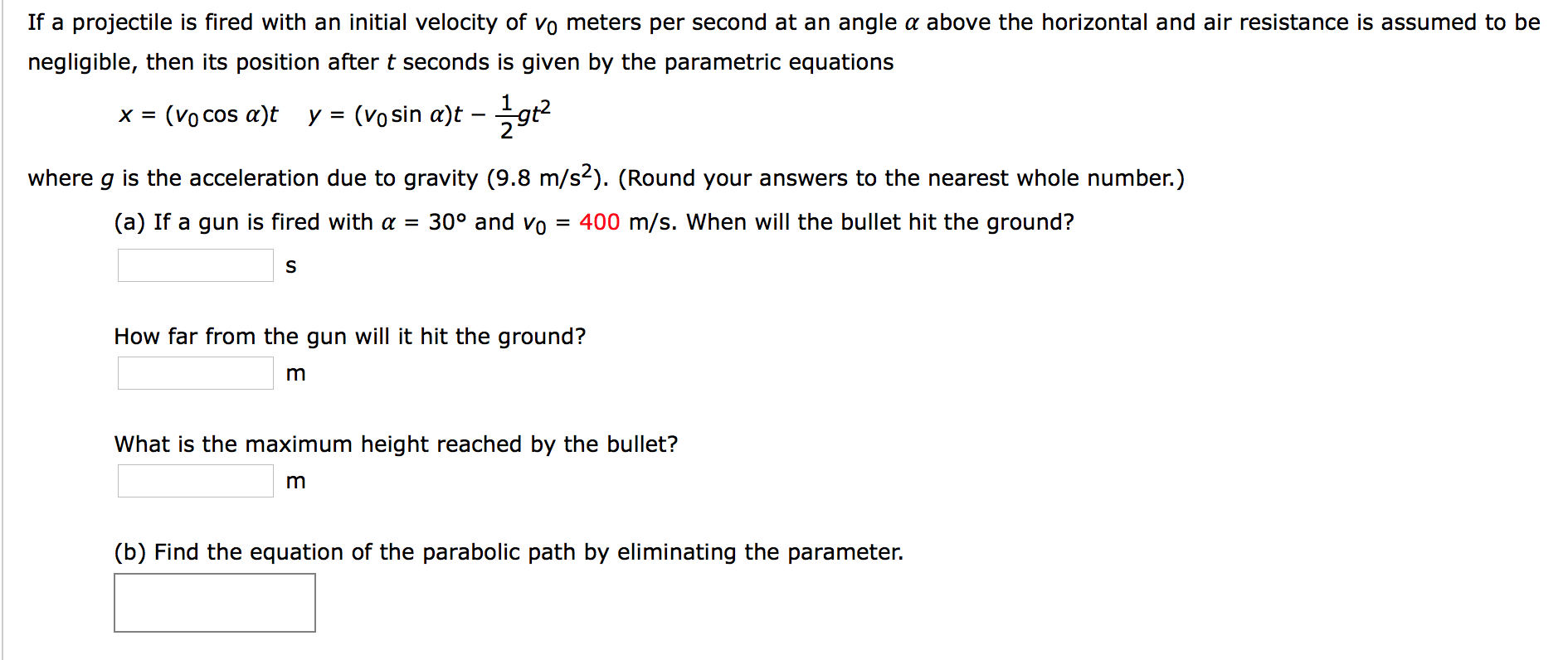 Solved If a projectile is fired with an initial velocity of | Chegg.com
