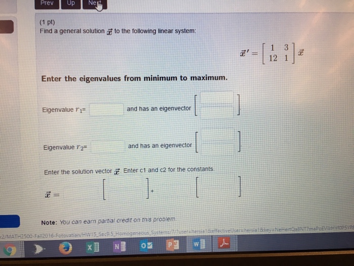 Solved Find a general solution x to the following linear | Chegg.com