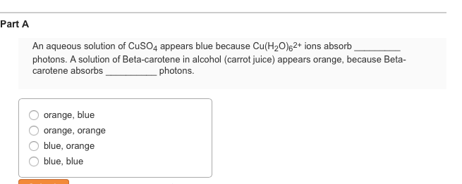 Solved Part A An aqueous solution of CuSO4 appears blue | Chegg.com