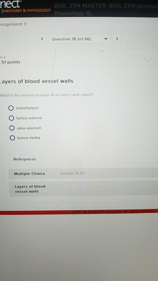 Solved What is the innermost layer of an artery wall called? | Chegg.com