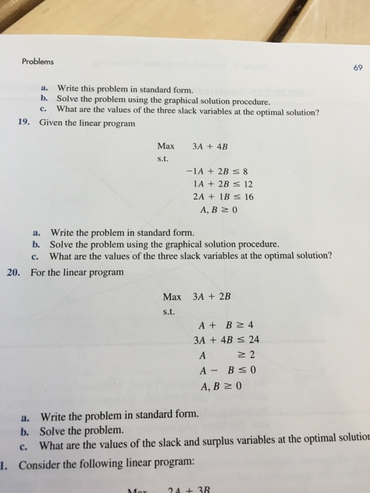Solved Write this problem in standard form. Solve the | Chegg.com