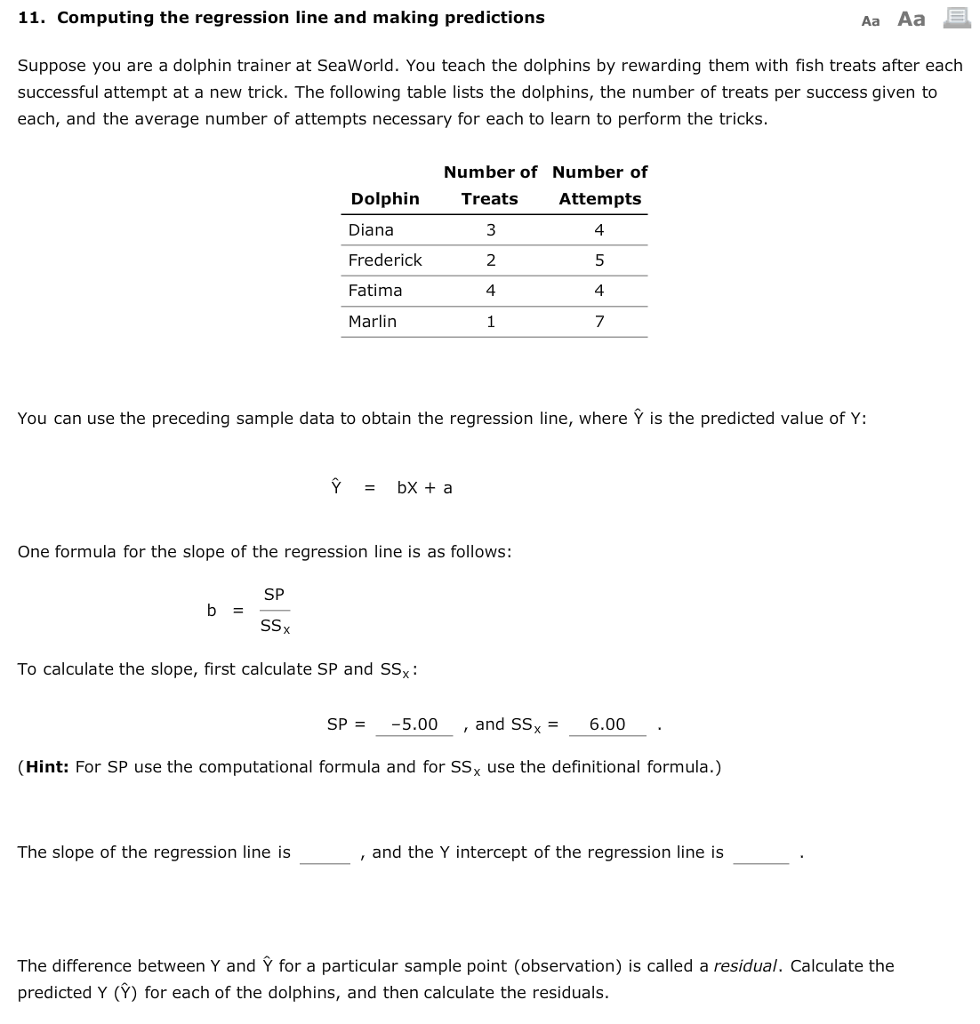 Solved Aa Aa E. 11. Computing the regression line and making | Chegg.com