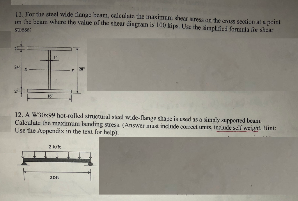 Solved 11. For the steel wide flange beam, calculate the | Chegg.com