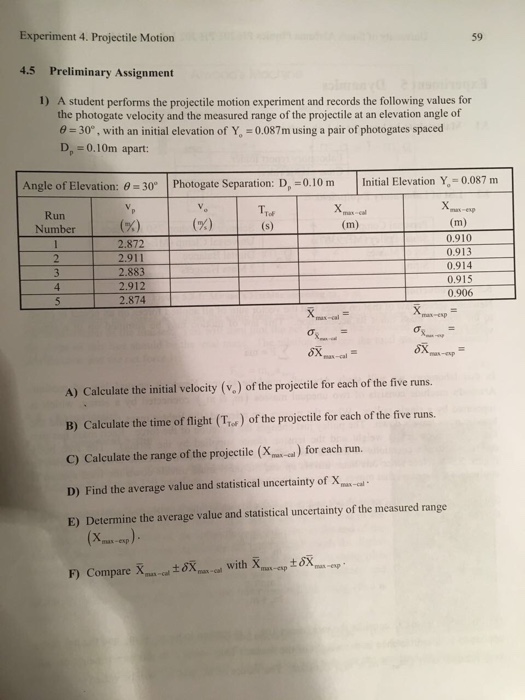 Solved A student performs the projectile motion experiment | Chegg.com