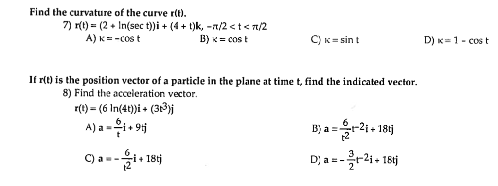 Solved Find The Curvature Of The Curve R T R T 2