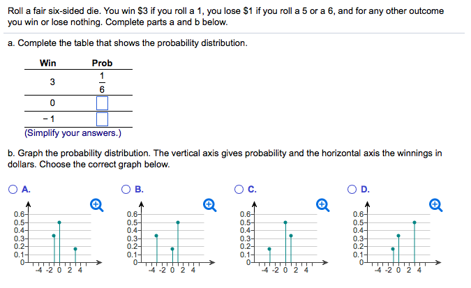 Solved Roll a fair six-sided die. You win $3 if you roll a | Chegg.com
