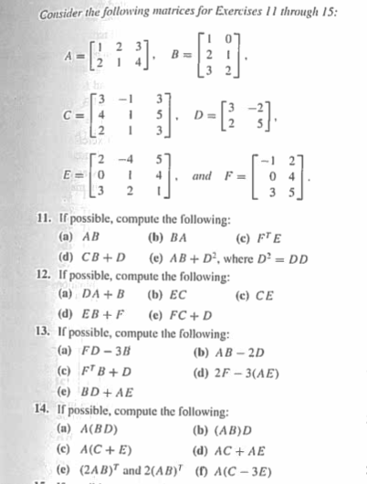Solved Consider the following matrices for Exercises 11 | Chegg.com