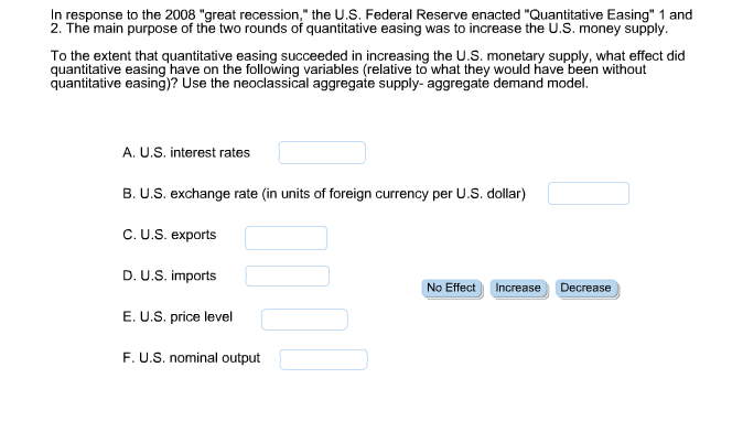 Solved In response to the 2008"great recession," the U.S. | Chegg.com