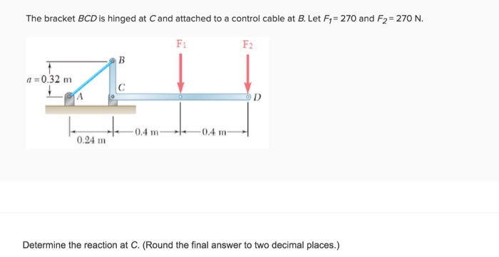 Solved The bracket BCD is hinged at C and attached to a | Chegg.com