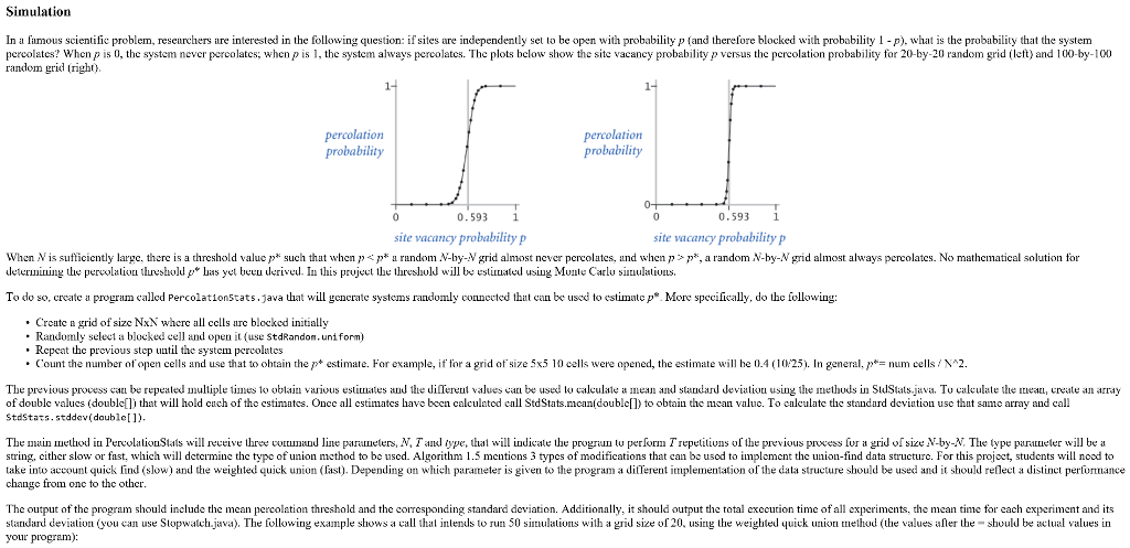 Solved Project 1, Percolation Description Percolation is a | Chegg.com