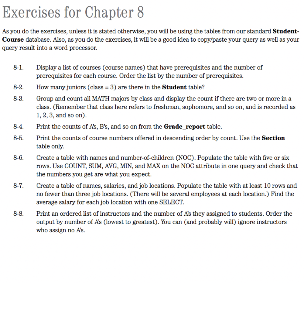 Solved Exercises for Chapter 8 As you do the exercises, | Chegg.com