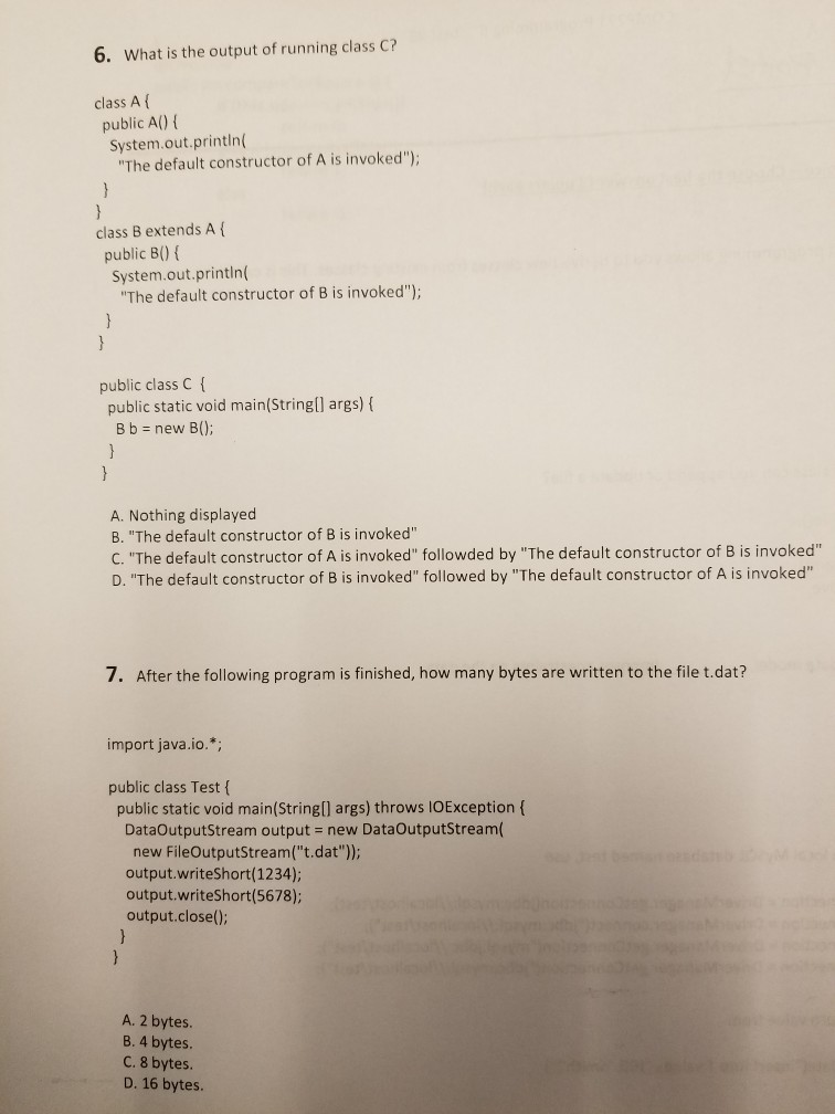 Solved 6 What Is The Output Of Running Class C Class A 