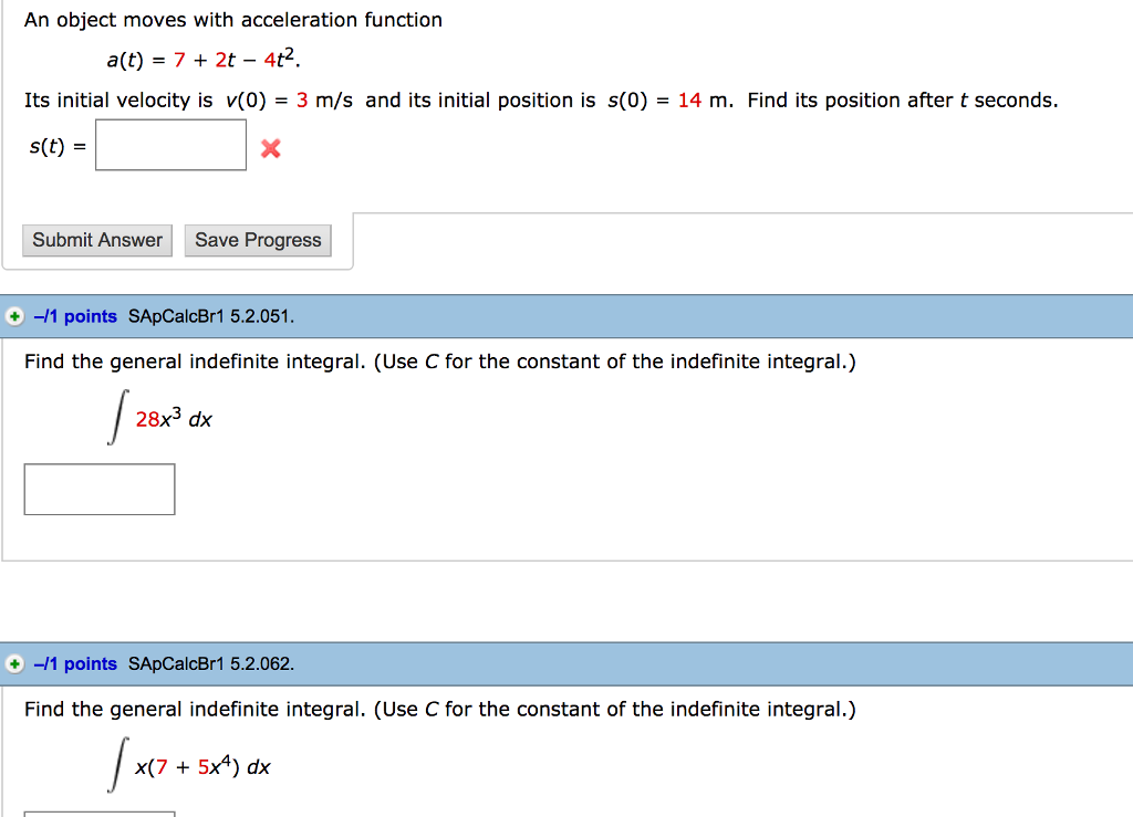Solved An Object Moves With Acceleration Function A T 7