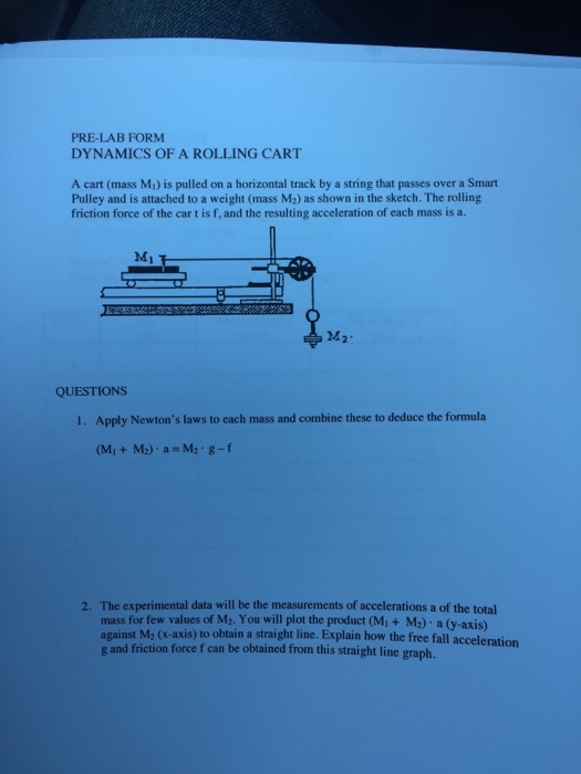 Solved A Cart Mass M 1 Is Pulled On A Horizontal Track By
