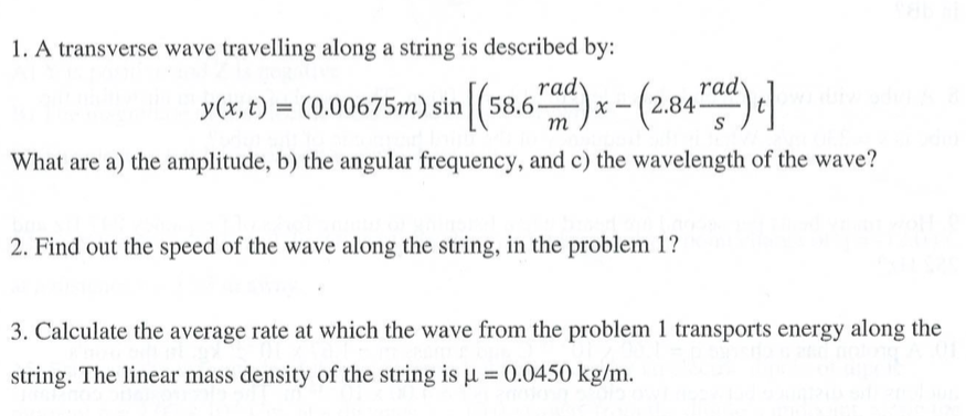 Solved 1. A transverse wave travelling along a string is | Chegg.com
