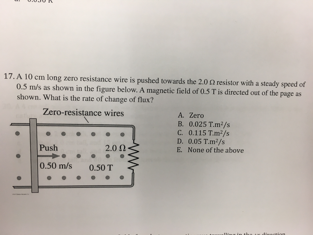Solved A 10 cm long zero resistance wire is pushed towards | Chegg.com
