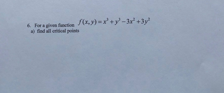 Solved f(x, y) x3 y3 +3y -3x2 6. For a given function a) | Chegg.com