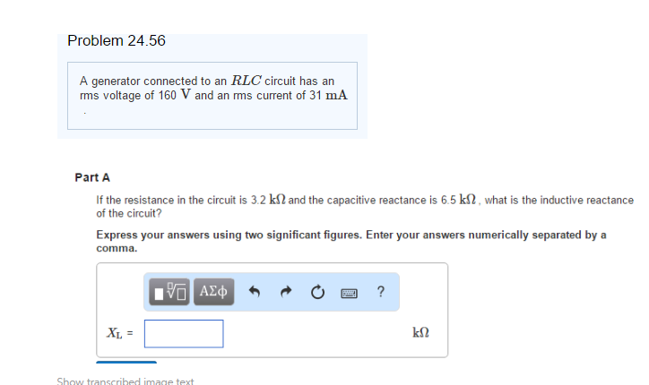 Solved A generator connected to an RLC circuit has an rms | Chegg.com