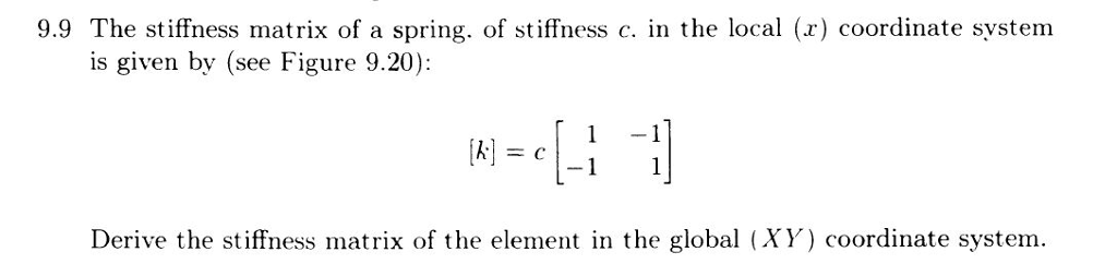 Solved The stiffness matrix of a spring, of stiffness c. in | Chegg.com