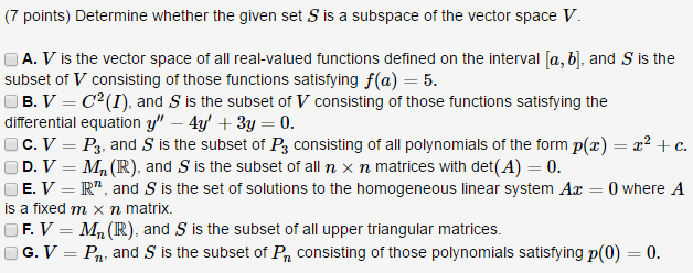 Solved Determine whether the given set S is a subspace of | Chegg.com