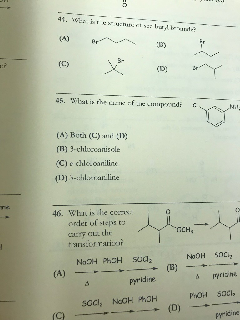 Solved 44. What is the structure of sec-butyl bromide? Br Br | Chegg.com