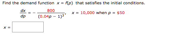 Solved Find the demand function x = f(p) that satisfies the | Chegg.com