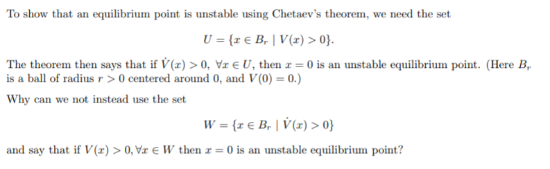 Solved To show that an equilibrium point is unstable using | Chegg.com