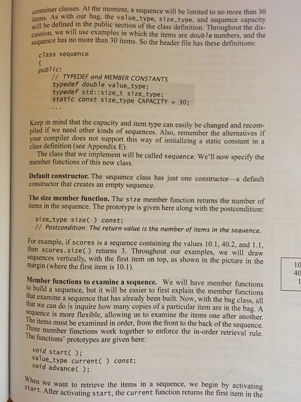 Solved Implement the sequence class using the given header | Chegg.com