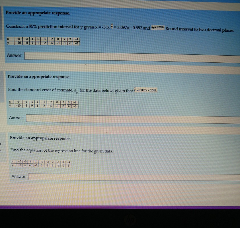 Solved Construct a 95% prediction interval for y given x = | Chegg.com Solved Construct a 95% prediction interval for y given x = | Chegg.com