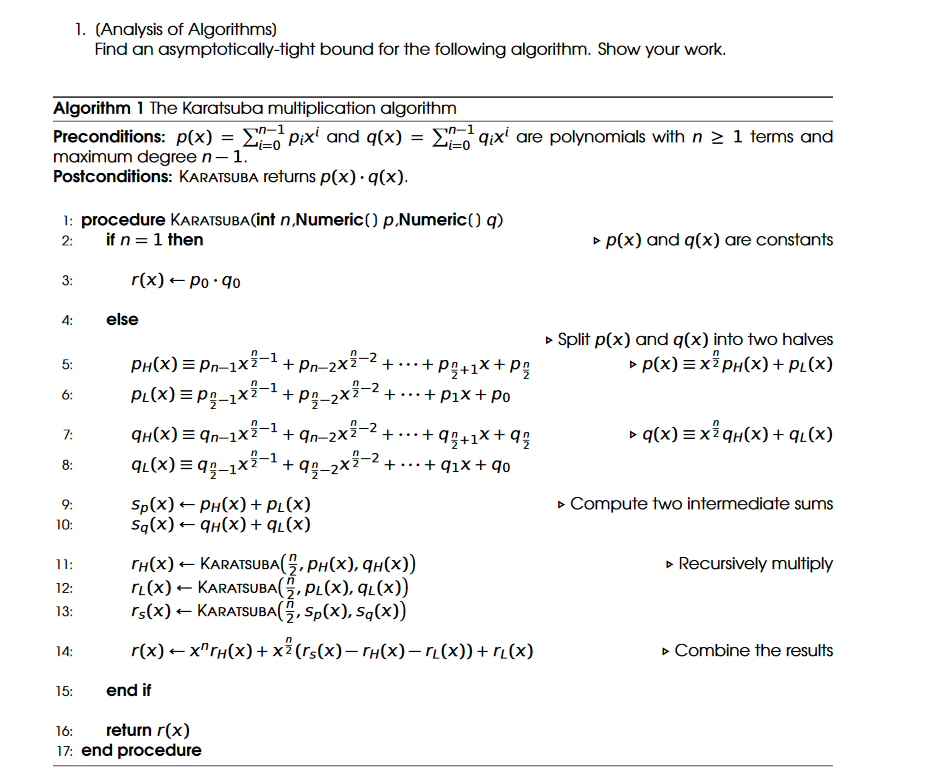 Solved 1. (Analysis of Algorithms) Find an | Chegg.com