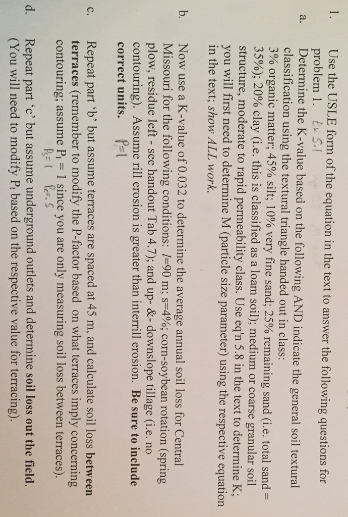 Use the USLE form of the equation in the text to | Chegg.com