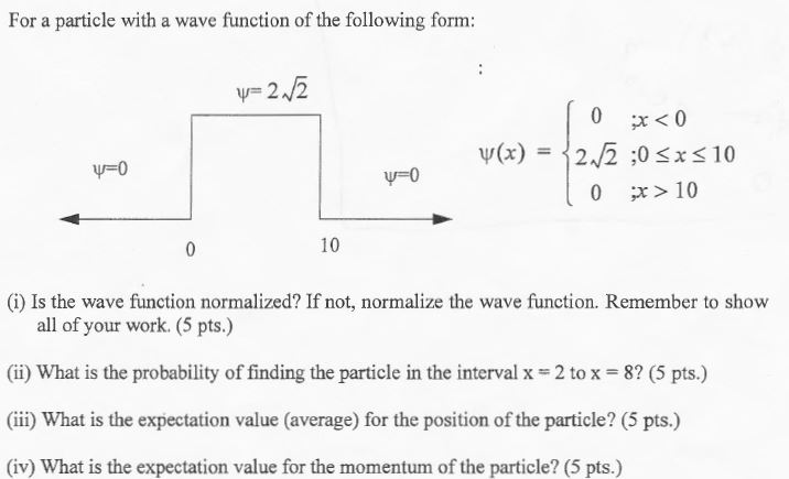 Solved For a particle with a wave function of the following | Chegg.com