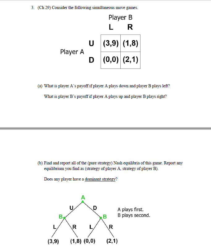 Solved 3. (Ch 29) Consider the following simultaneous move | Chegg.com