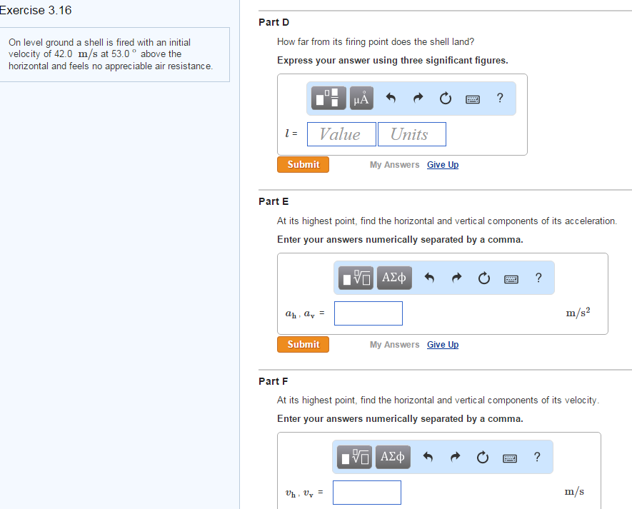 Solved Exercise 3.16 On level ground a shell is fired with | Chegg.com