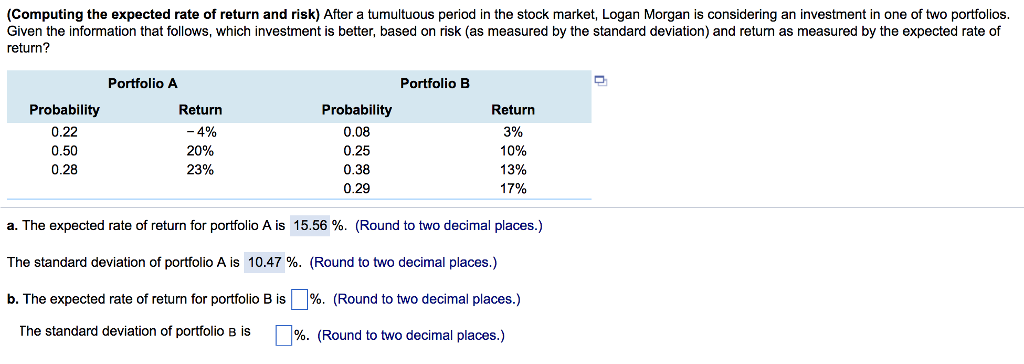 Solved (Computing the expected rate of return and risk) | Chegg.com