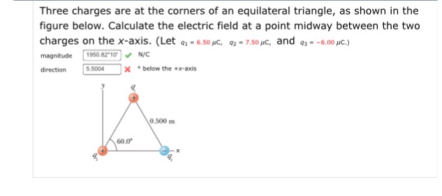 Solved Three charges are at the corners of an equilateral | Chegg.com