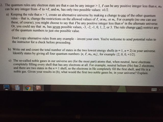Solved 2. The quantum rules any electron state are that n | Chegg.com