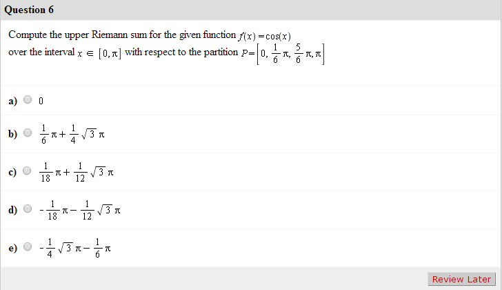 Solved Compute The Upper Riemann Sum For The Given Function 0432
