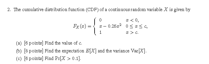 Solved The cumulative distribution function (CDF) of a | Chegg.com