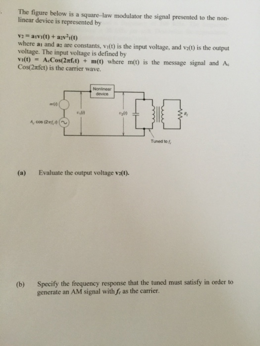 Solved The figure below is a square-law modulator the signal | Chegg.com