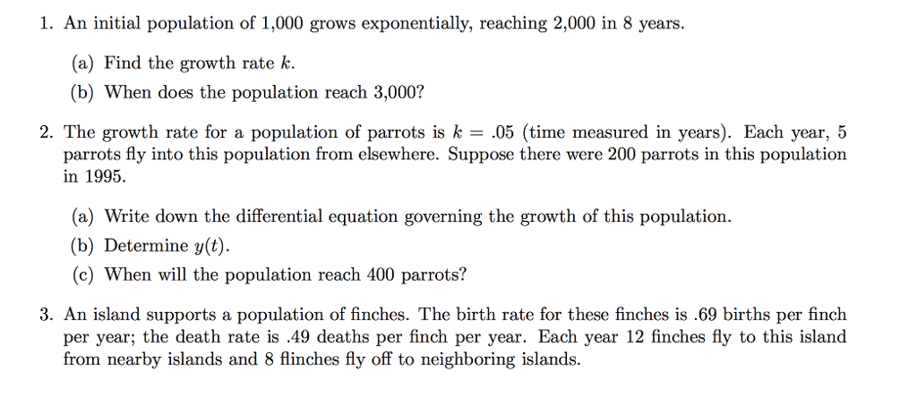 1. An initial population of 1,000 grows | Chegg.com