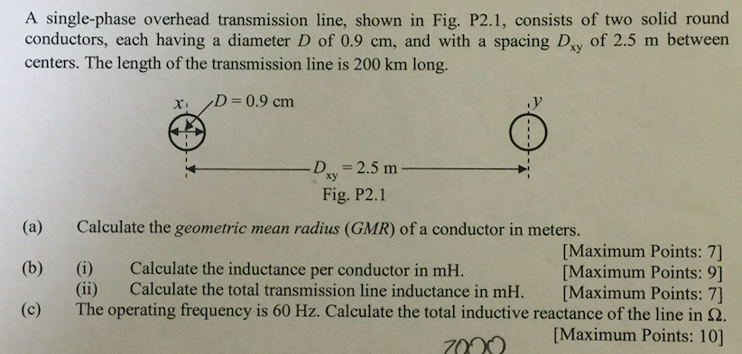 Solved A single-phase overhead transmission line, shown in | Chegg.com
