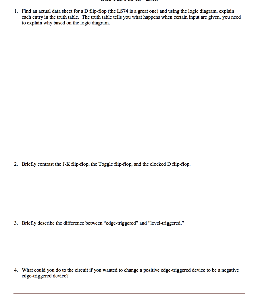 Solved Find an actual data sheet for a D flip-flop (the LS74 | Chegg.com