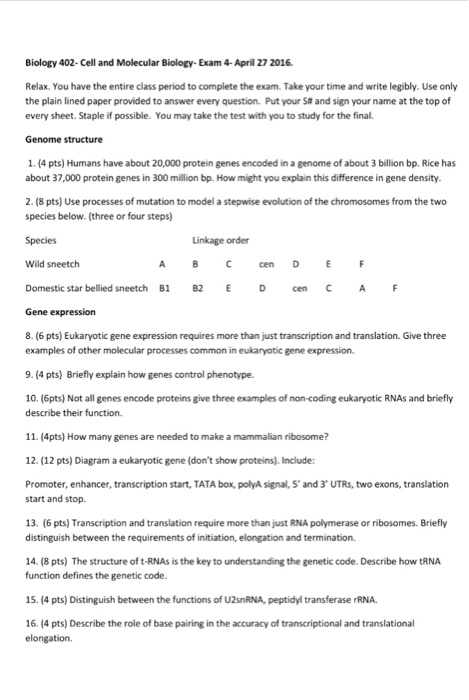 Solved Cell and Molecular Biology Relax. You have the | Chegg.com