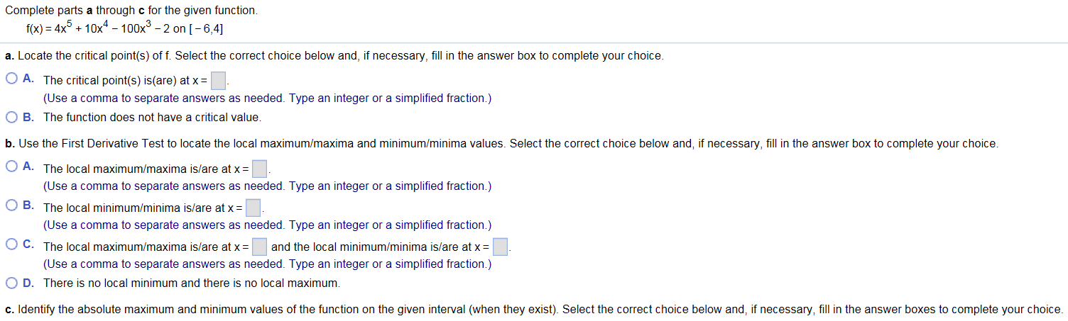 Solved Complete parts a through c for the given function. | Chegg.com