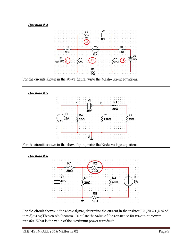 Solved For the circuits shown in the above figure, write | Chegg.com